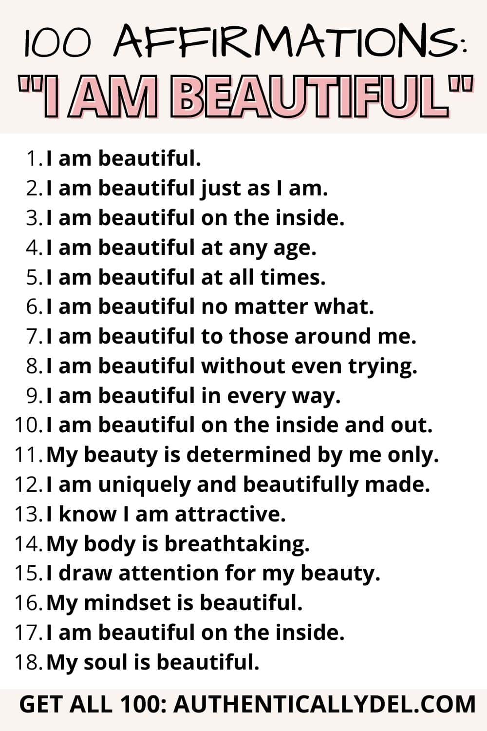 100 'I Am Beautiful' Affirmations for Confidence - Authentically Del