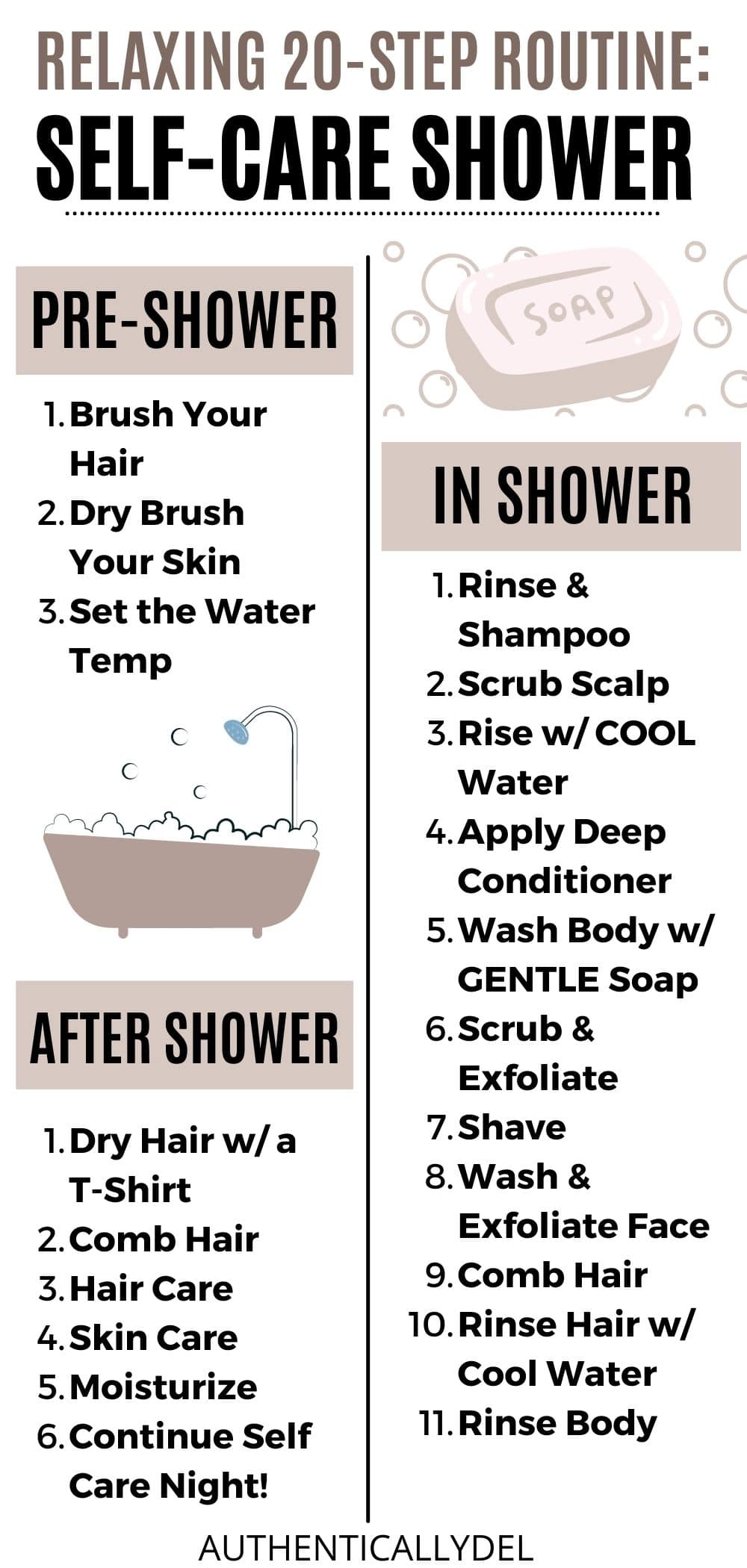 20-Step Self-Care Shower Routine to Wash Away Stress - Authentically Del
