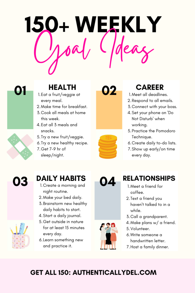 150 Weekly Goal Ideas For Growth Self Improvement 150 Weekly Goal Ideas For Growth Self Improvement